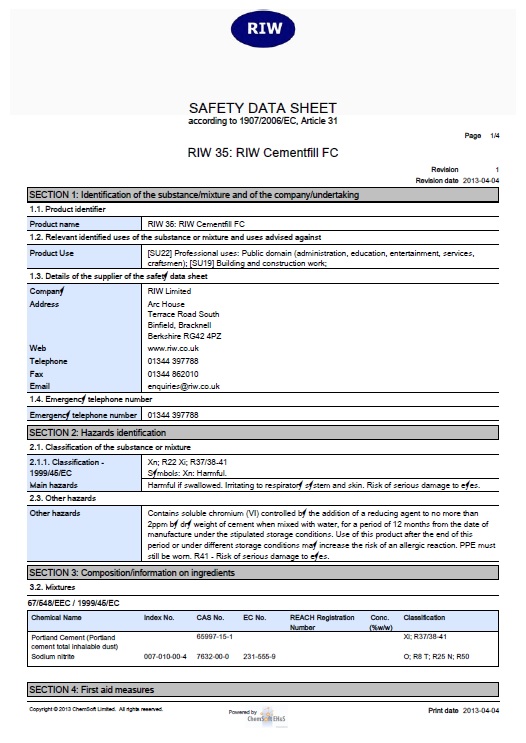 Safety Data Sheets - Technical Downloads | RIW