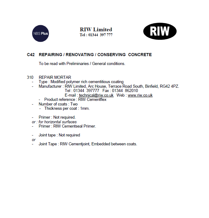 NBS Specification Clauses | Technical Downloads