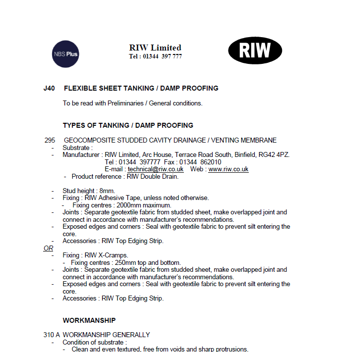 NBS Specification Clauses | Technical Downloads