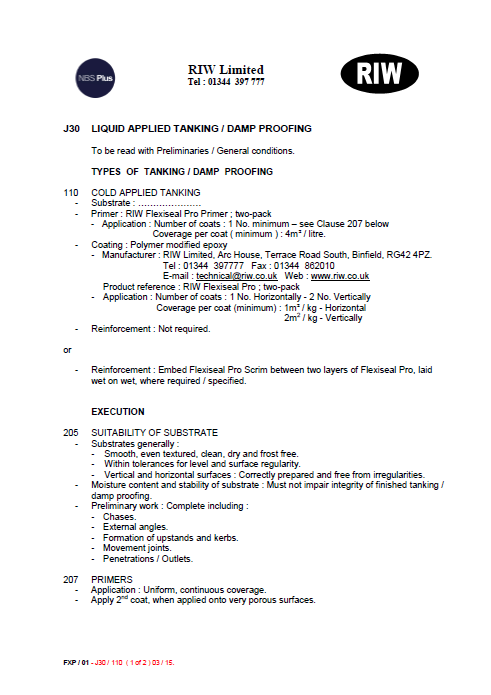 NBS Specification Clauses | Technical Downloads