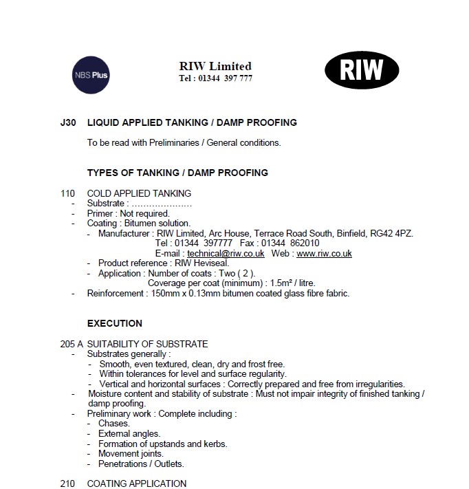NBS Specification Clauses | Technical Downloads