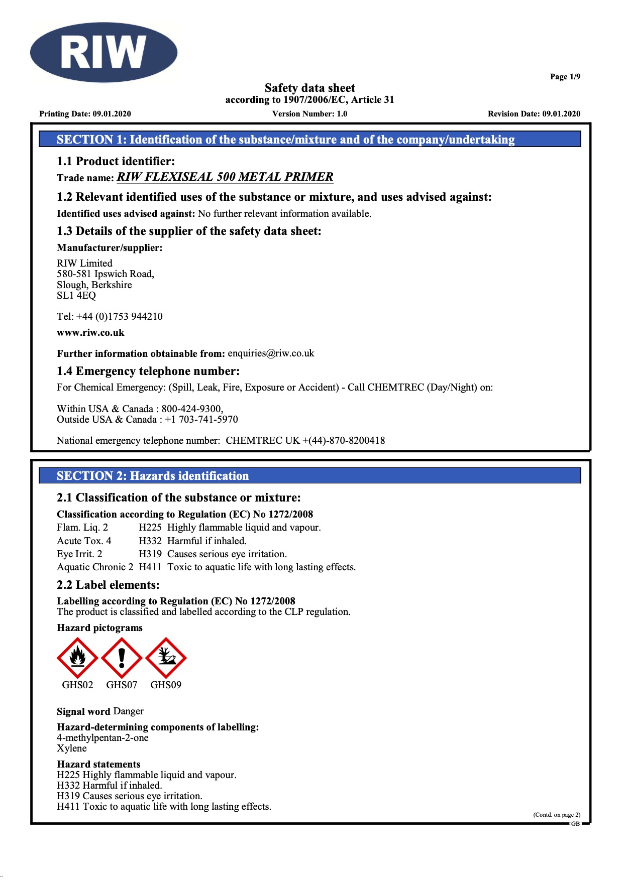 Safety Data Sheets - Technical Downloads | RIW