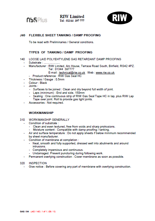 NBS Specification Clauses | Technical Downloads