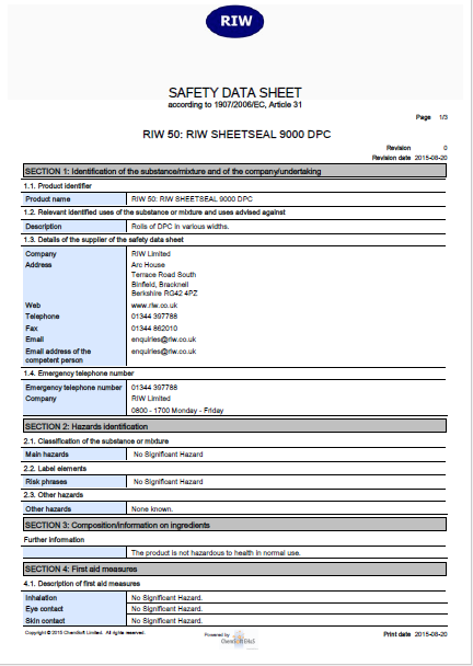 Safety Data Sheets - Technical Downloads | RIW