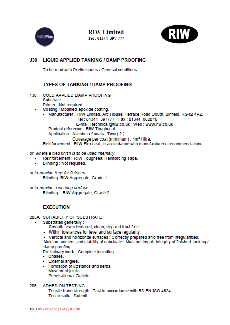 NBS Specification Clauses | Technical Downloads